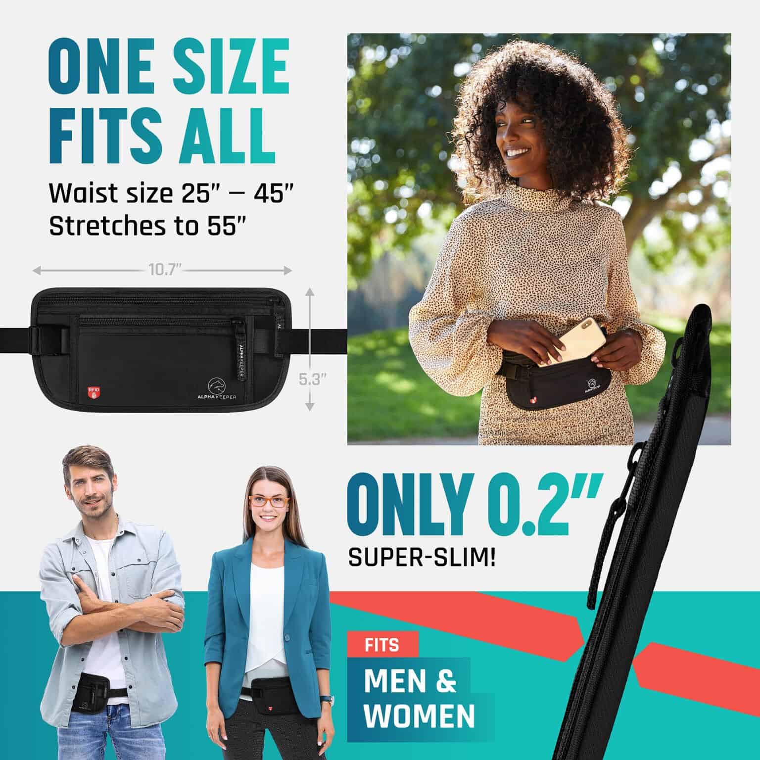 Black RFID Travel Money Belt | Hidden Travel Gear | Alpha Keeper