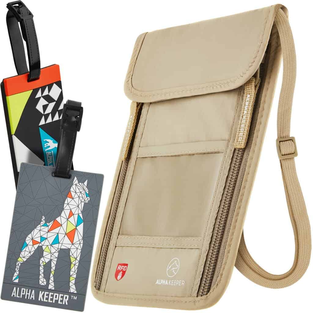 Beige RFID Neck Wallet | Alpha Keeper